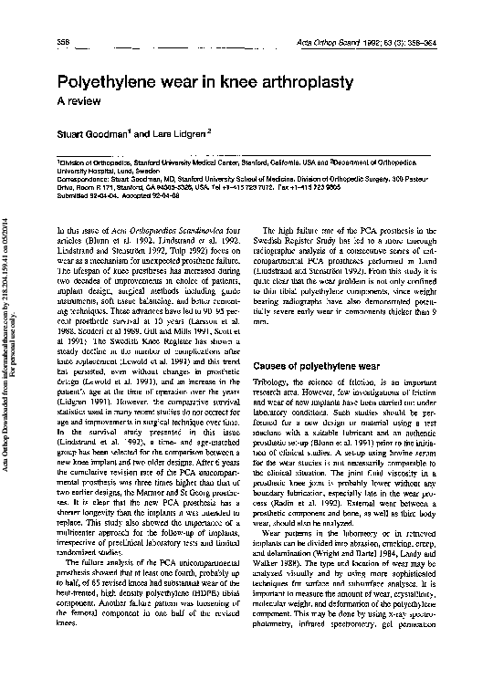 (PDF) Polyethylene wear in knee arthroplasty