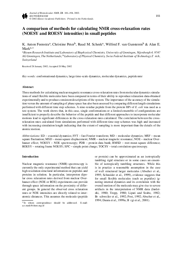 (PDF) A comparison of methods for calculating NMR cross-relaxation ...
