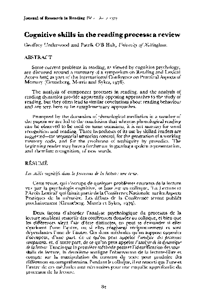 (PDF) Cognitive skills in the reading process: a review
