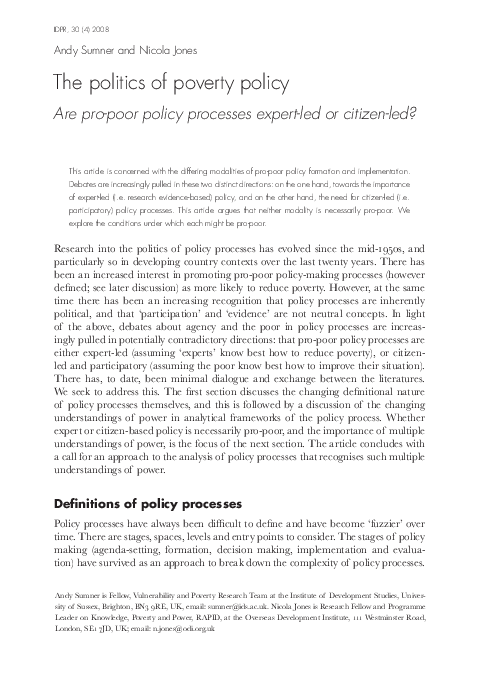 (PDF) The politics of poverty policy: Are pro-poor policy processes ...