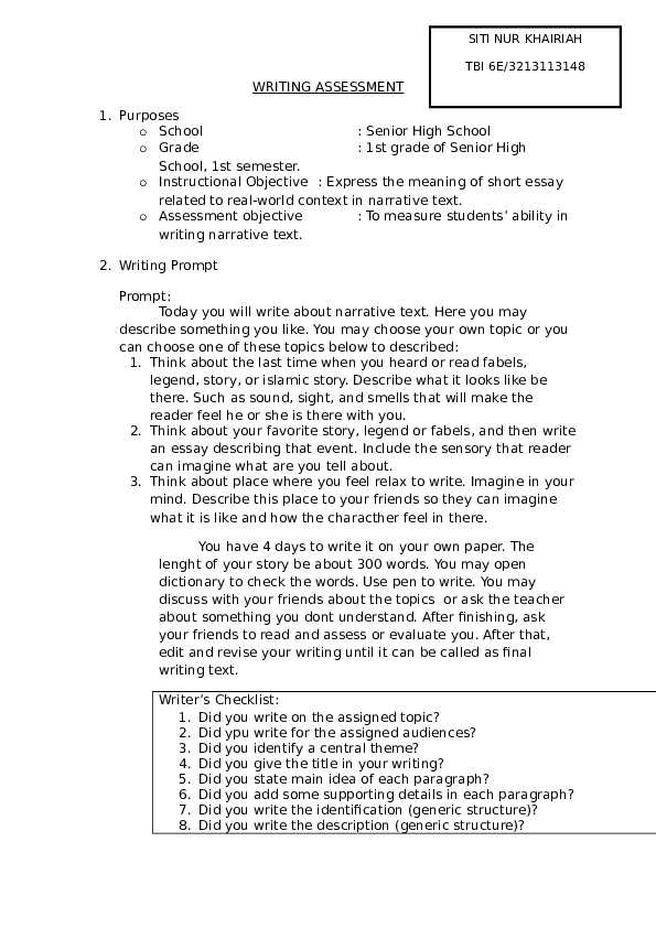 (DOC) WRITING ASSESSMENT evaluation