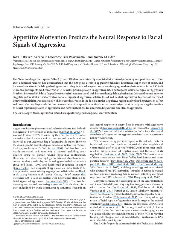 (PDF) Appetitive Motivation Predicts the Neural Response to Facial ...