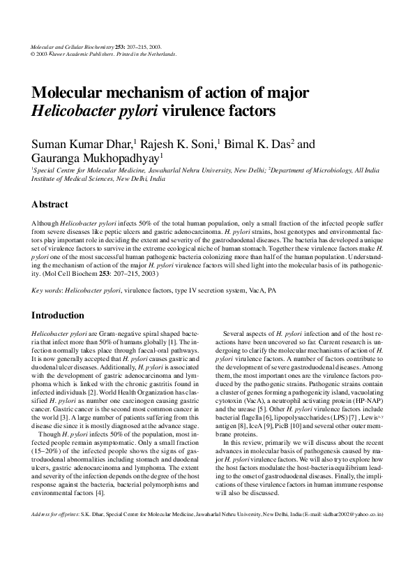 (PDF) Molecular mechanism of action of major Helicobacter pylori virulence factors
