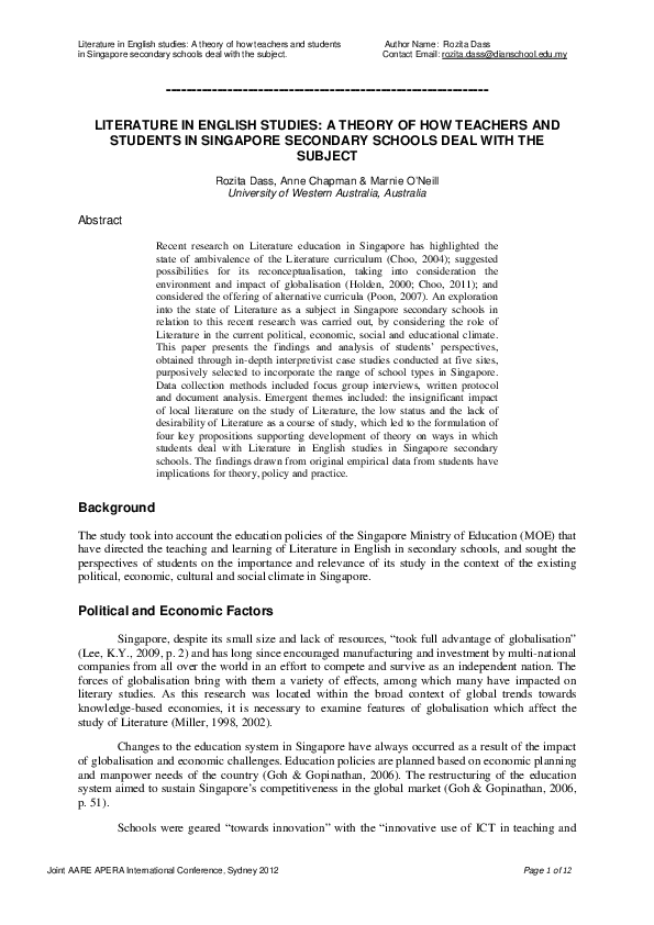 (PDF) Literature in English Studies: A Theory of How Teachers and ...