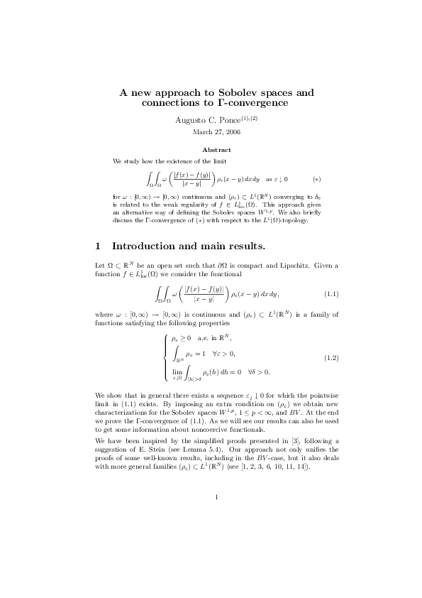 (PDF) A new approach to Sobolev spaces and connections to -convergence