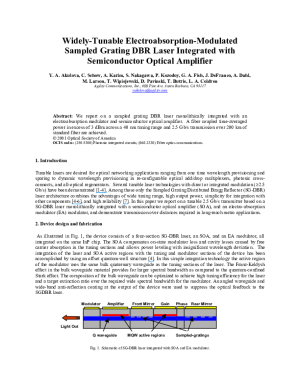 (PDF) Widely-tunable electroabsorption-modulated sampled grating DBR laser integrated with ...