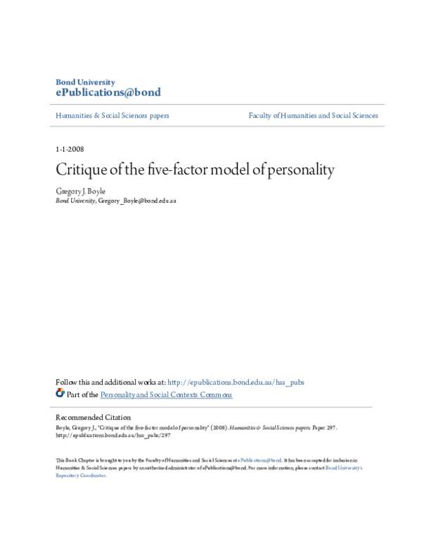 (PDF) Critique of the five-factor model of personality.pdf