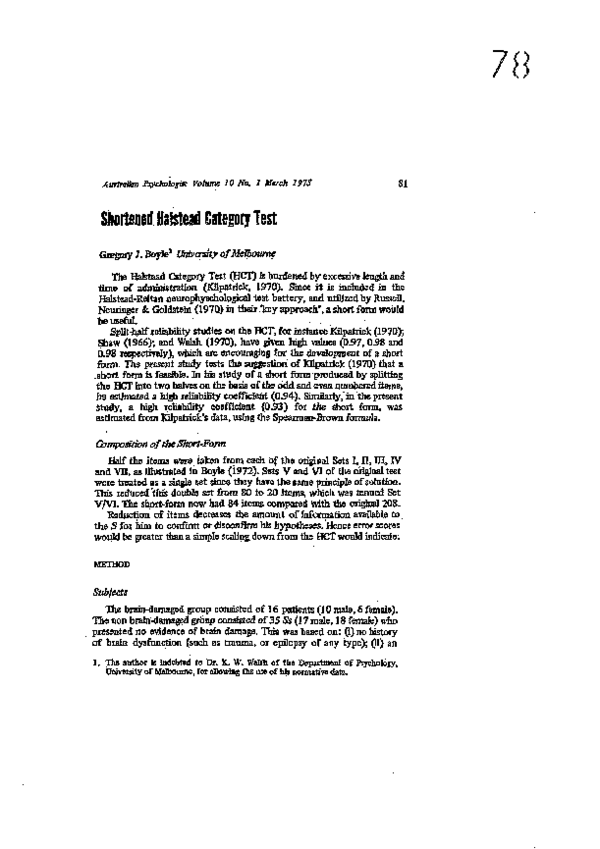 (PDF) Shortened Halstead Category Test