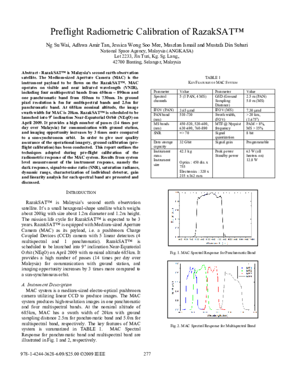 (PDF) Preflight radiometric calibration of RazakSAT