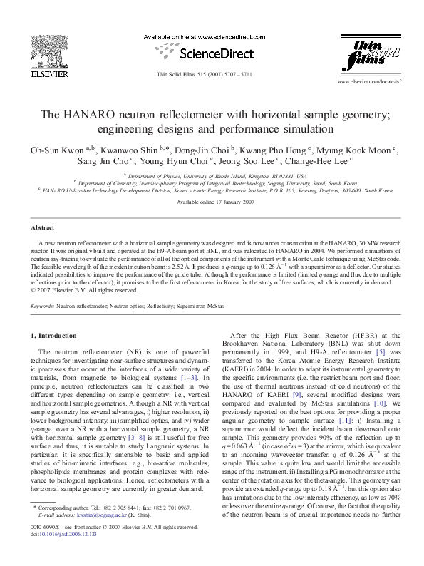 (PDF) The HANARO neutron reflectometer with horizontal sample geometry ...