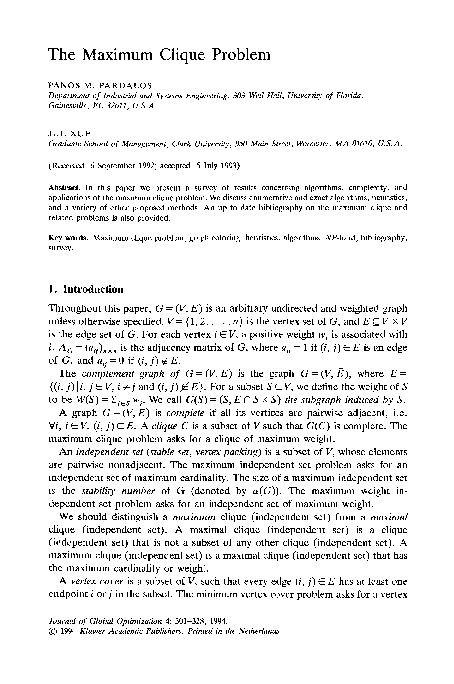 (PDF) The maximum clique problem