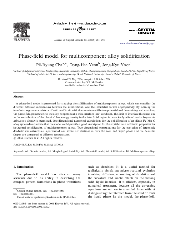 Pdf Phase Field Model For Multicomponent Alloy Solidification