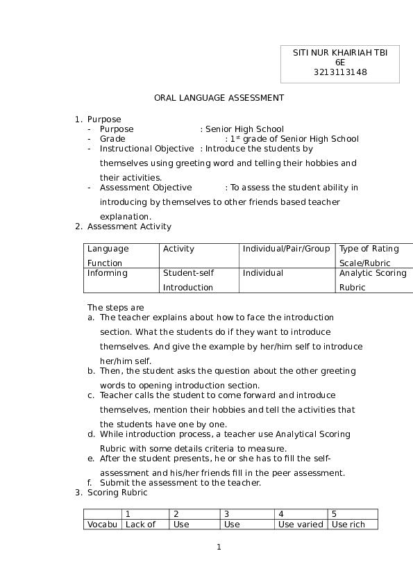 (DOC) ORAL LANGUAGE ASSESSMENT