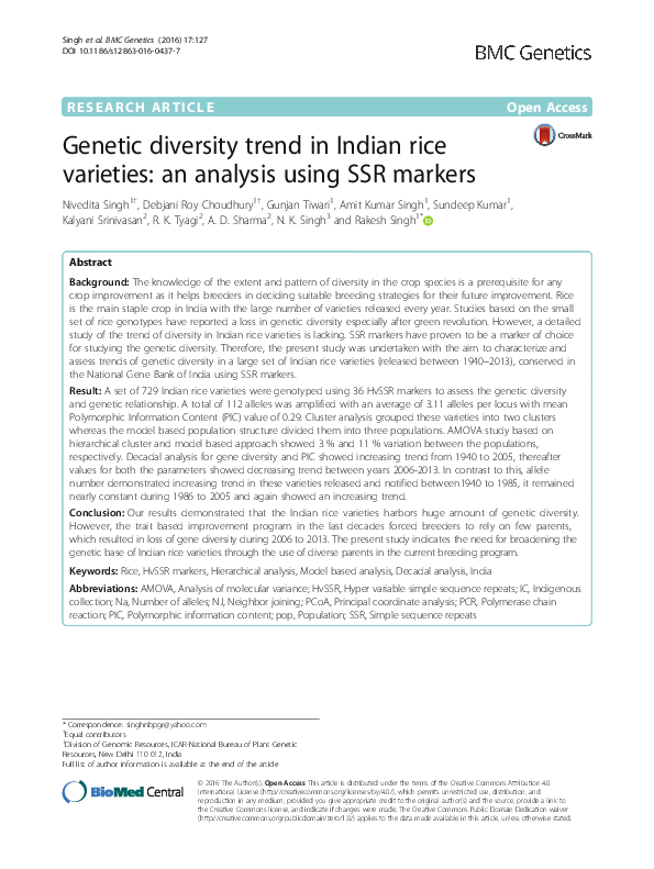 (PDF) Genetic diversity trend in Indian rice varieties: an analysis ...