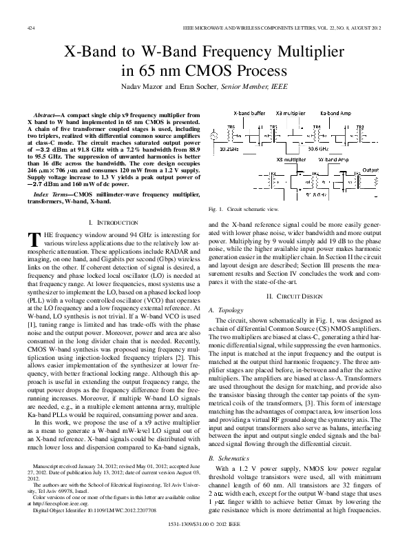 (PDF) X-Band to W-Band Frequency Multiplier in 65 nm CMOS Process