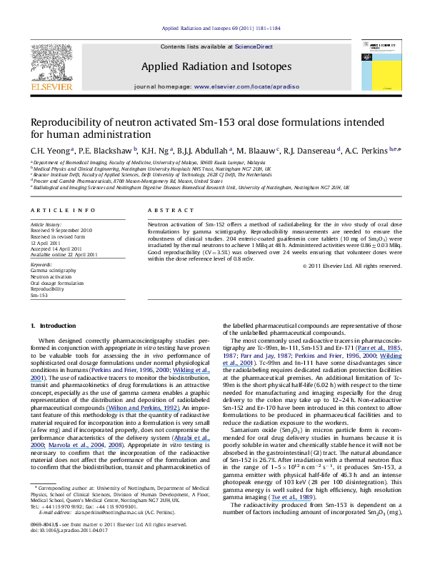 (PDF) Reproducibility of neutron activated Sm-153 in tablets intended ...