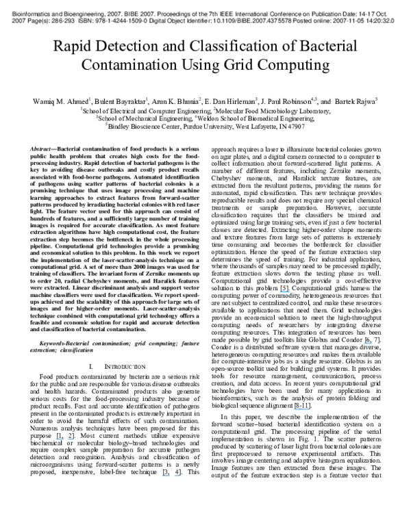 Pdf Rapid Detection And Classification Of Bacterial Contamination Using Grid Computing