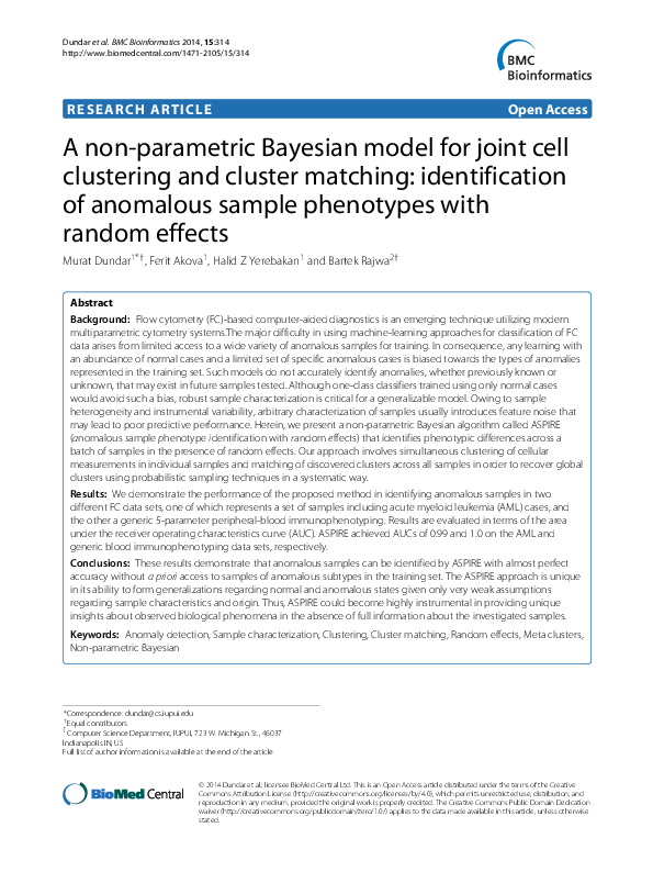 (PDF) A non-parametric Bayesian model for joint cell clustering and cluster matching ...