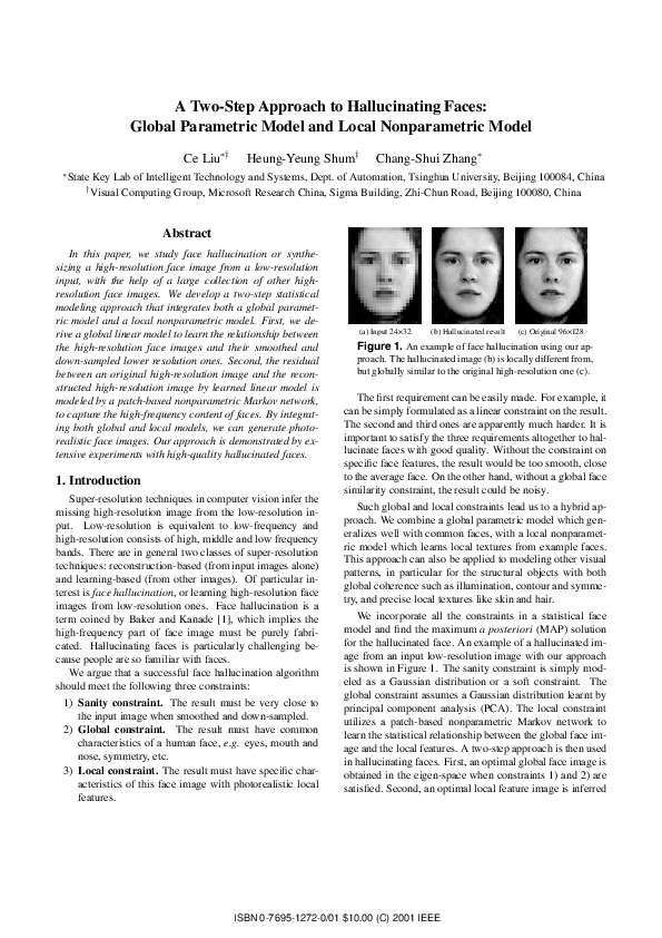 (PDF) A Two-Step Approach to Hallucinating Faces: Global Parametric ...