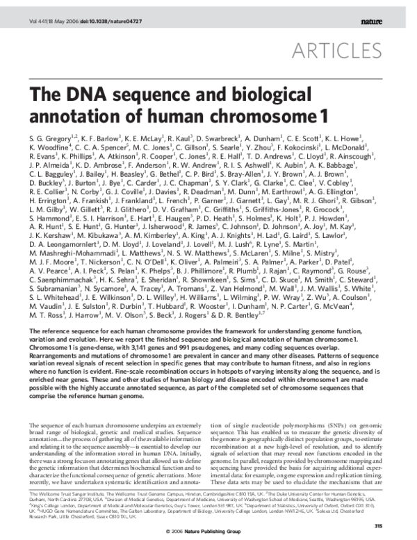 (PDF) The DNA sequence and biological annotation of human chromosome1