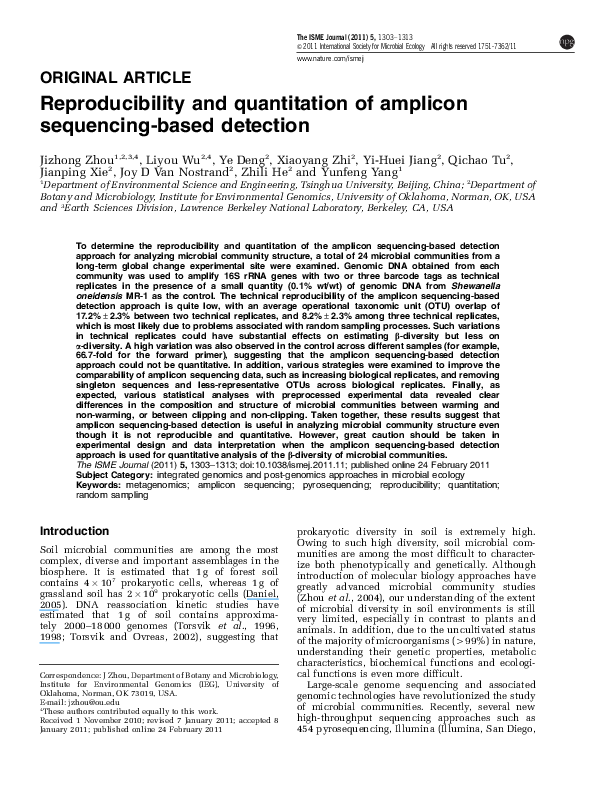(PDF) Reproducibility and quantitation of amplicon sequencing-based detection