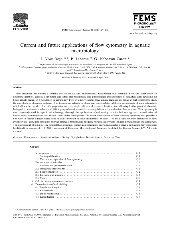 (PDF) Current and future applications of flow cytometry in aquatic ...