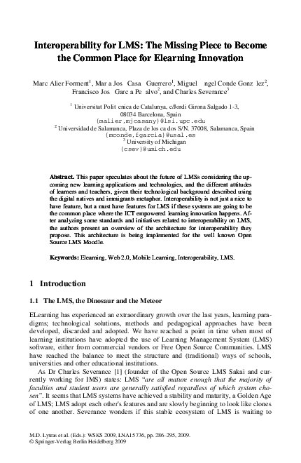 (PDF) Interoperability for LMS: The Missing Piece to Become the Common Place for Elearning ...