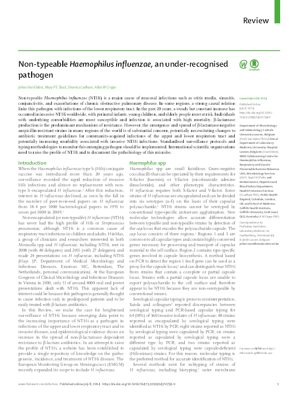 (PDF) Non-typeable Haemophilus influenzae, an under-recognised pathogen ...