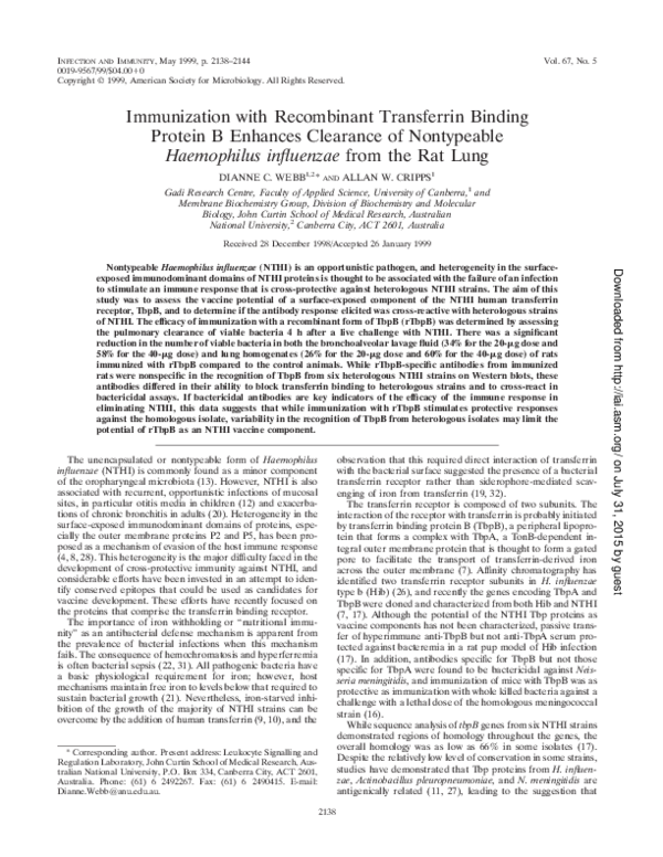 (PDF) Immunization with recombinant transferrin binding protein B ...