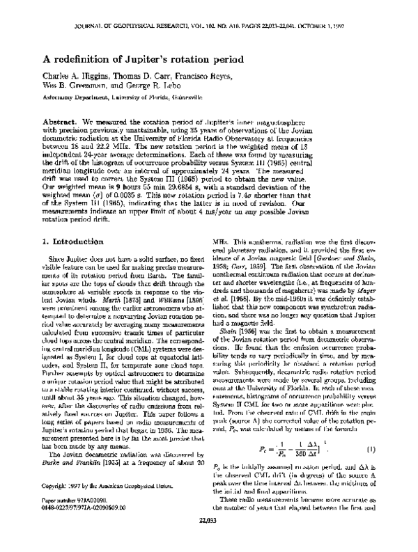 (PDF) A redefinition of Jupiter's rotation period