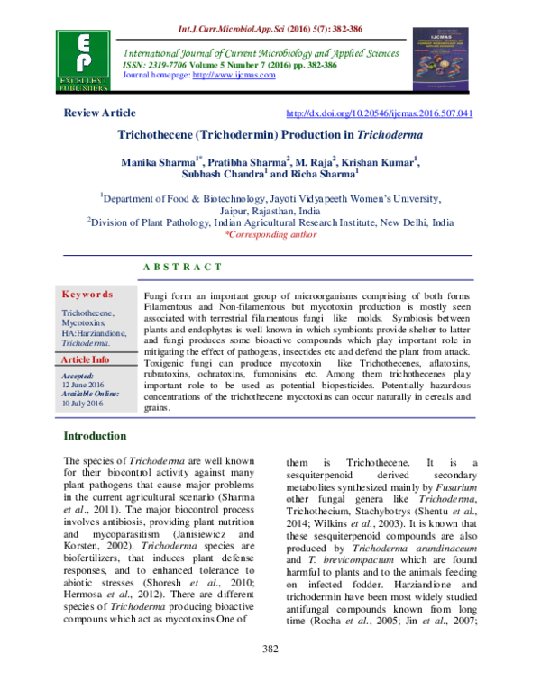 (PDF) Trichothecene (Trichodermin) Production in Trichoderma
