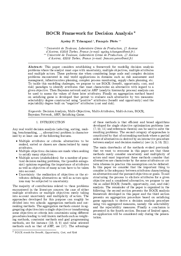 (PDF) BOCR framework for decision analysis | Ayeley Tchangani ...