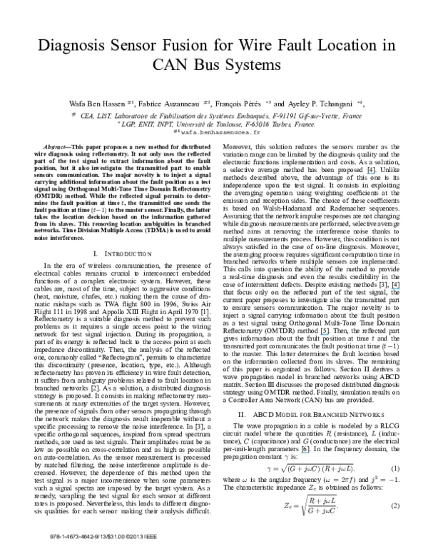 (PDF) Diagnosis sensor fusion for wire fault location in CAN bus systems | Ayeley Tchangani and ...