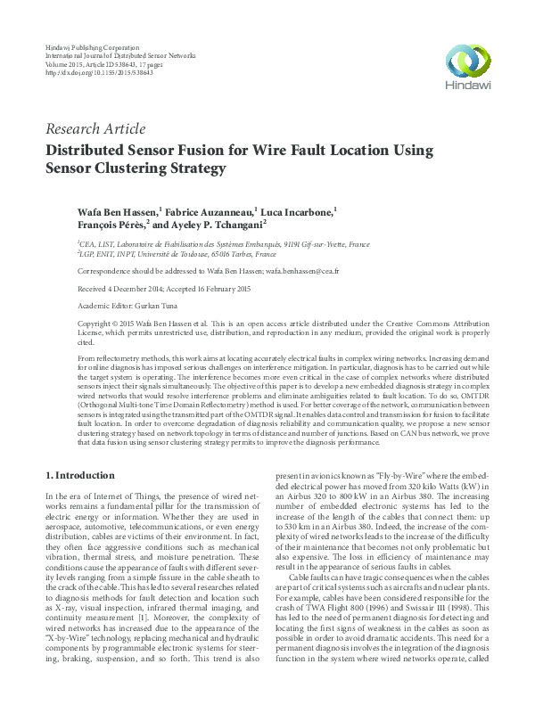 Pdf Distributed Sensor Fusion For Wire Fault Location Using Sensor