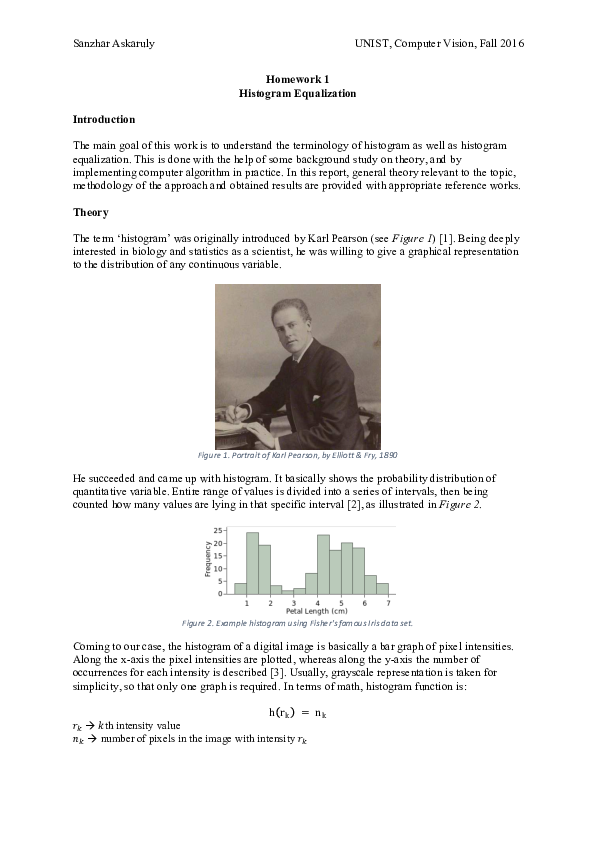 (PDF) Homework 1 - Computer Vision. Histogram Equalization