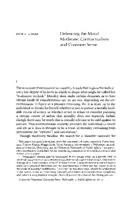 (PDF) Defending the Moral Moderate: Contractualism and Common Sense