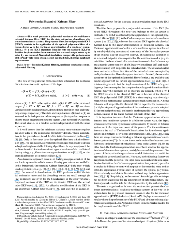 (PDF) Polynomial extended Kalman filter