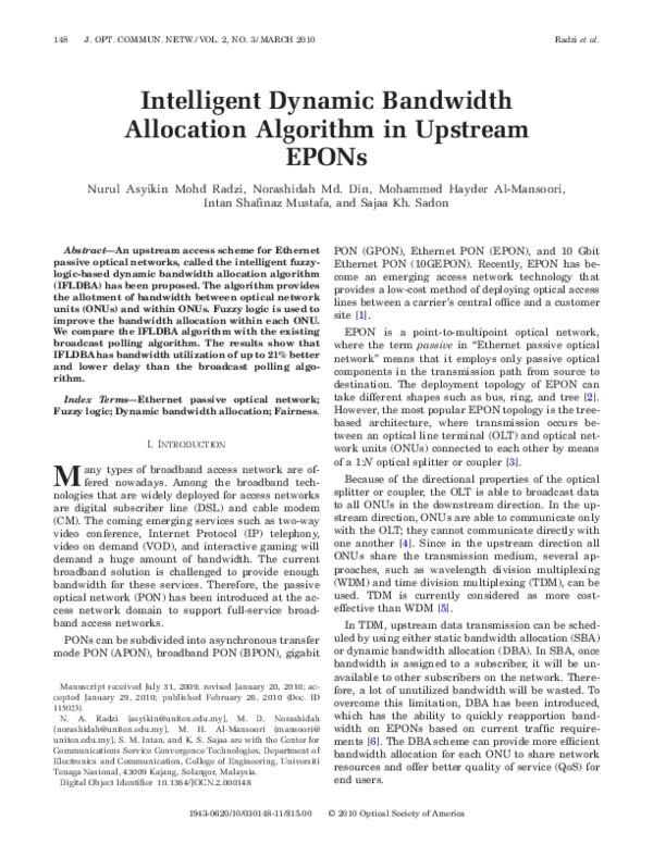 (PDF) Intelligent Dynamic Bandwidth Allocation Algorithm in Upstream EPONs