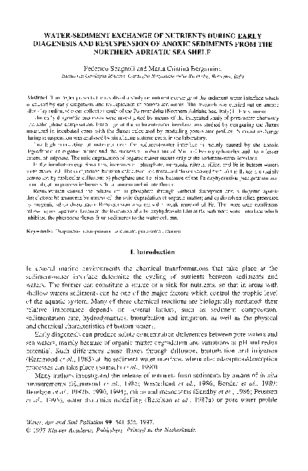 (PDF) Water-sediment exchange of nutrients during early diagenesis and resuspension of anoxic ...