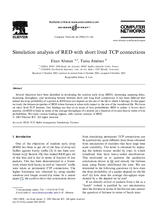 (PDF) Simulation analysis of RED with short lived TCP connections