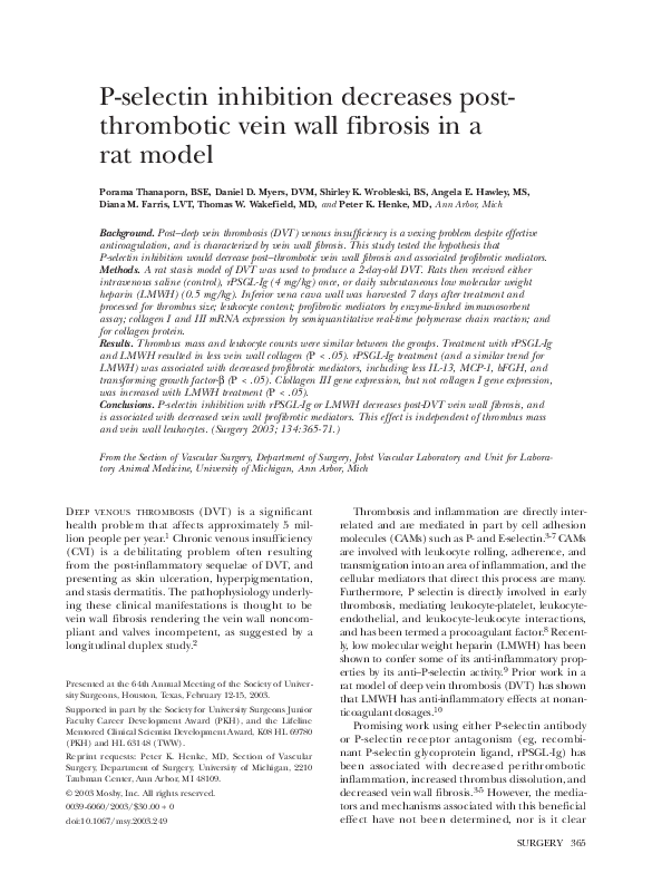 (PDF) P-selectin inhibition decreases post-thrombotic vein wall ...