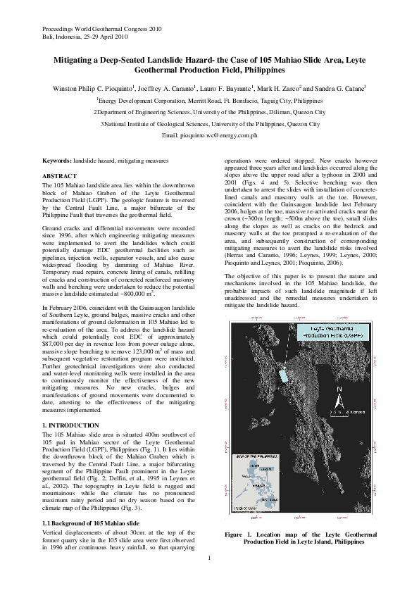 (PDF) Landslide hazard assessment and mitigation measures in Philippine geothermal fields