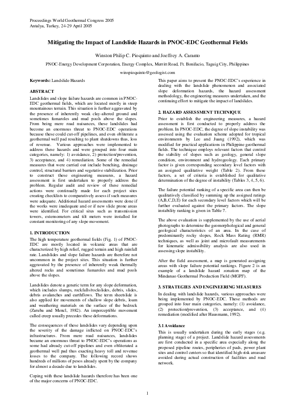 (PDF) Mitigating the Impact of Landslide Hazards in PNOC-EDC Geothermal ...