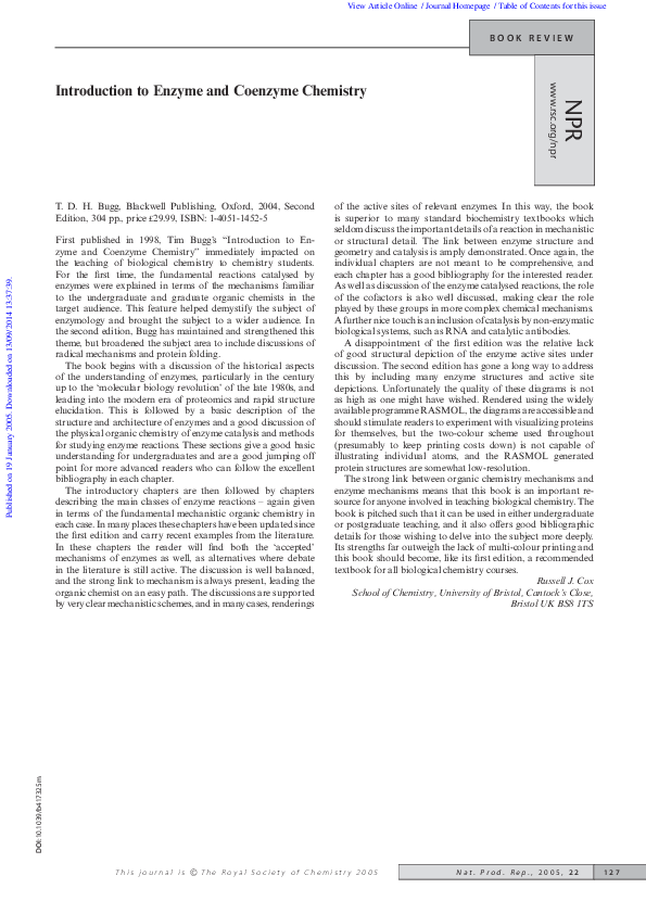 (PDF) Introduction to Enzyme and Coenzyme Chemistry