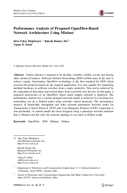 Pdf Performance Analysis Of Proposed Openflow Based Network Architecture Using Mininet