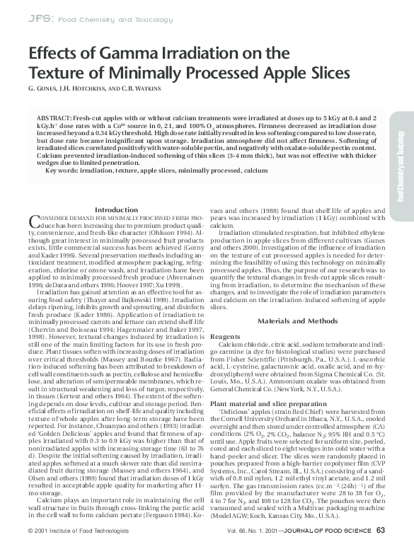 (PDF) Effects of Gamma Irradiation on the Texture of Minimally ...