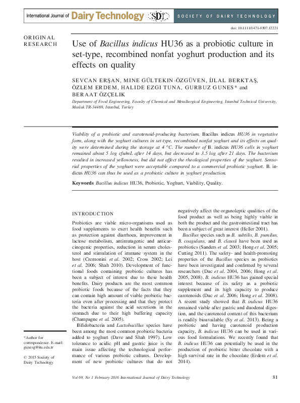 (PDF) Use of Bacillus indicus HU36 as a probiotic culture in set-type ...