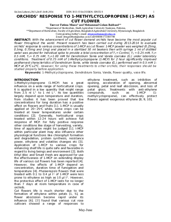 (DOC) ORCHIDS' RESPONSE TO 1-METHYLCYCLOPROPENE (1-MCP) AS CUT FLOWER