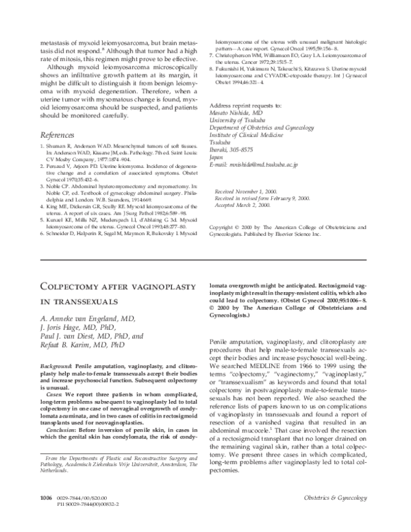 (PDF) Colpectomy after vaginoplasty in transsexuals