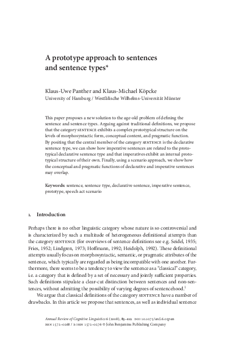 (PDF) A prototype approach to sentences and sentence types
